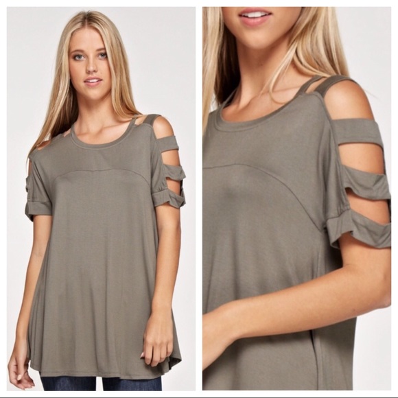 Haute Ellie | Tops | Olive Ladder Sleeve Curved Hem Top | Poshmark